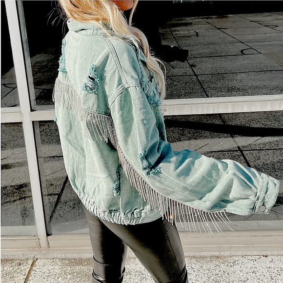 POL | Jackets & Coats | New Pol Distresssed Rhinestone Fringe Denim ...